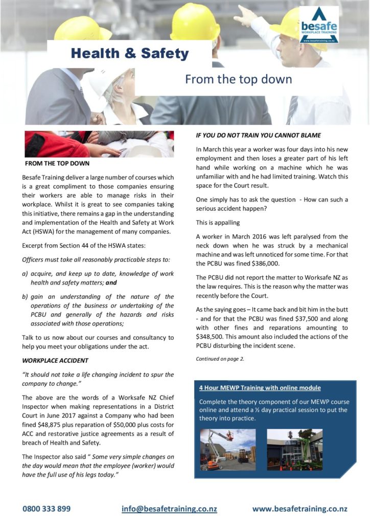 Health & Safety - From the top down (July 2017) - Besafe Training Ltd