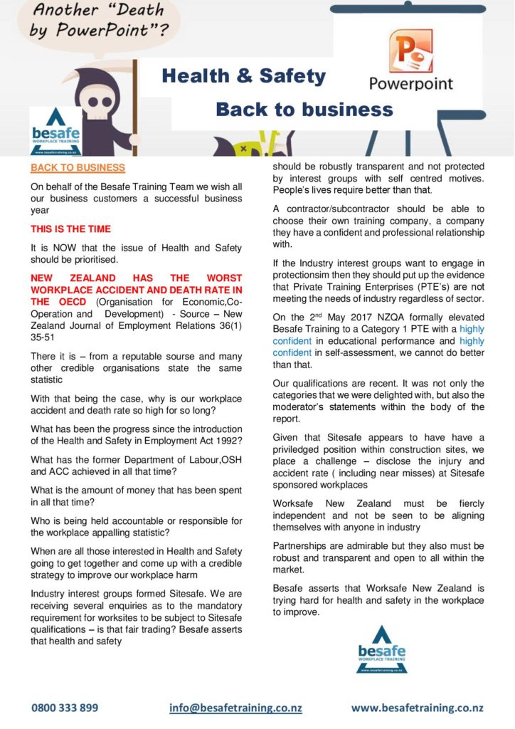 Health and Safety - Back to business (Feb 2018) - Besafe Training Ltd